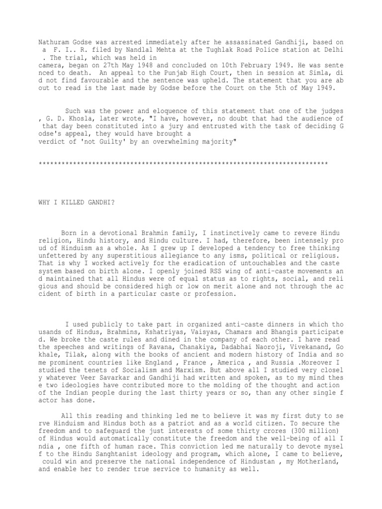 Nathuram Godse Last Speech