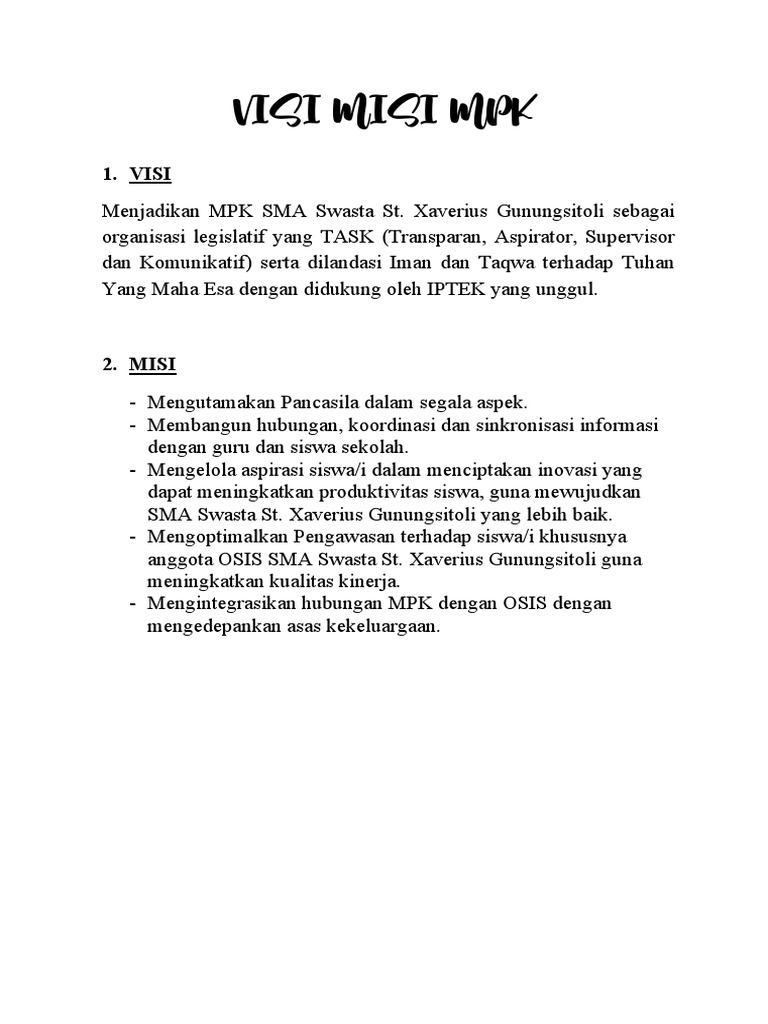Visi Misi MPK | PDF | Karier & Perkembangan