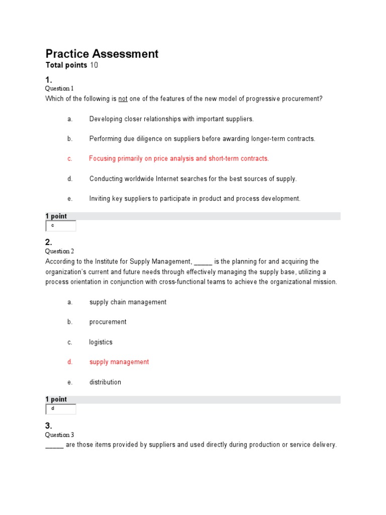 Practice Assessment | PDF | Supply Chain | Procurement