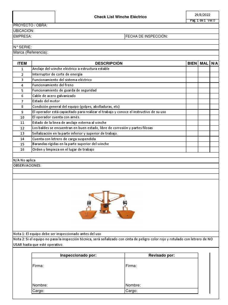 Check List Winche Electrico | PDF