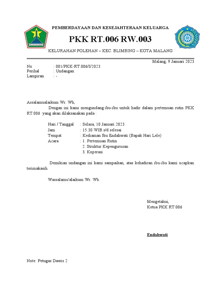 Surat Undangan PKK | PDF