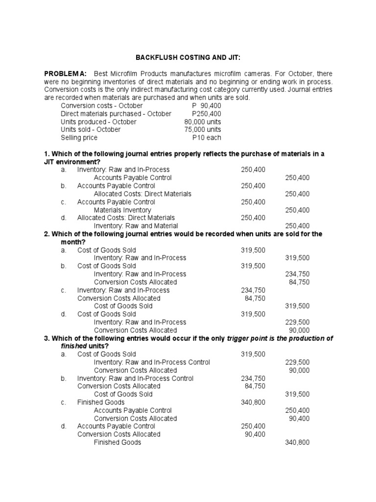 Backflush Costing and Just-in-Time (JIT) Inventory Systems: Journal ...