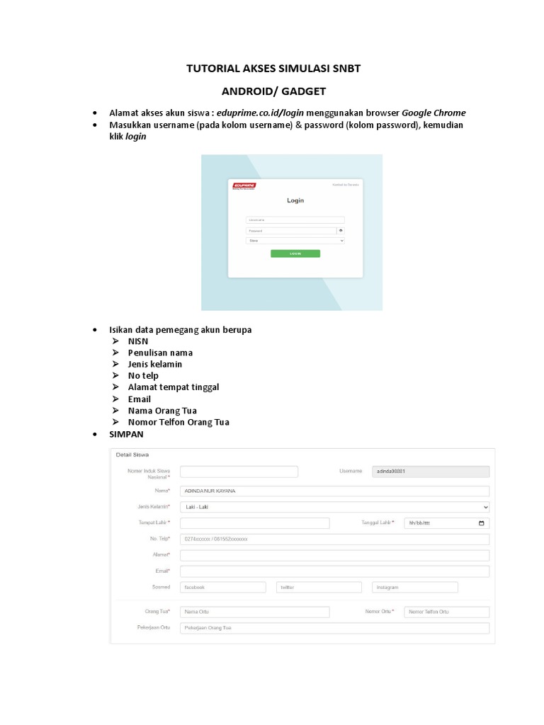 Tutorial Akses Simulasi SNBT & Uss | PDF