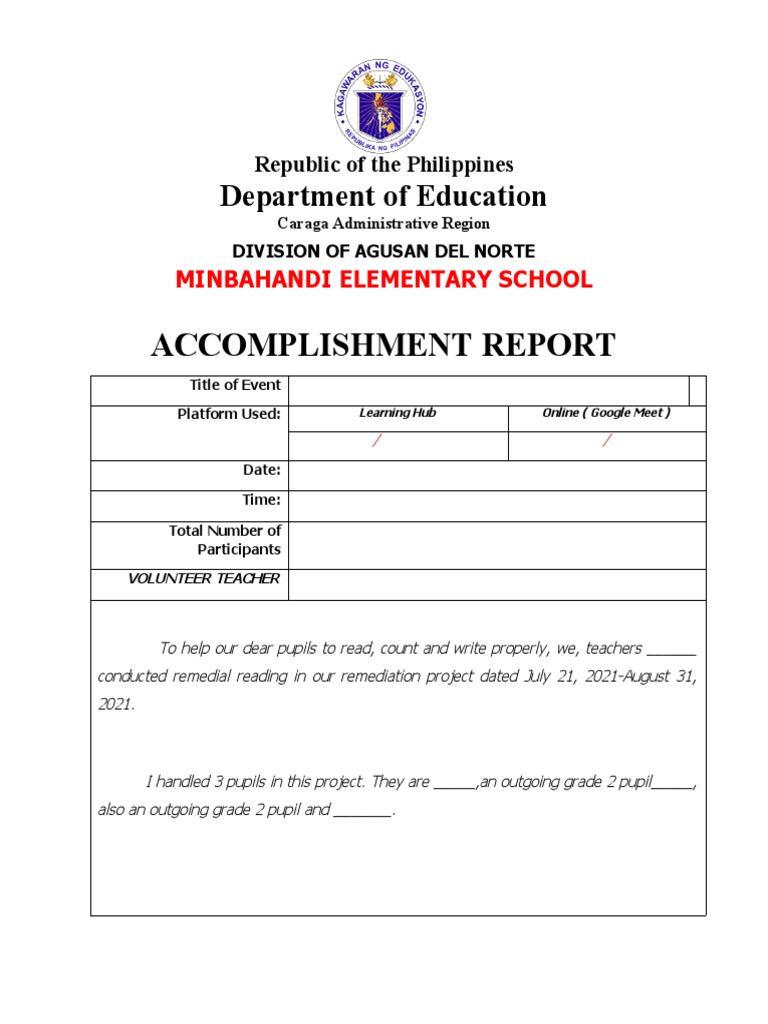 Accomplishment Report: Remedial Reading | PDF | Language Arts ...