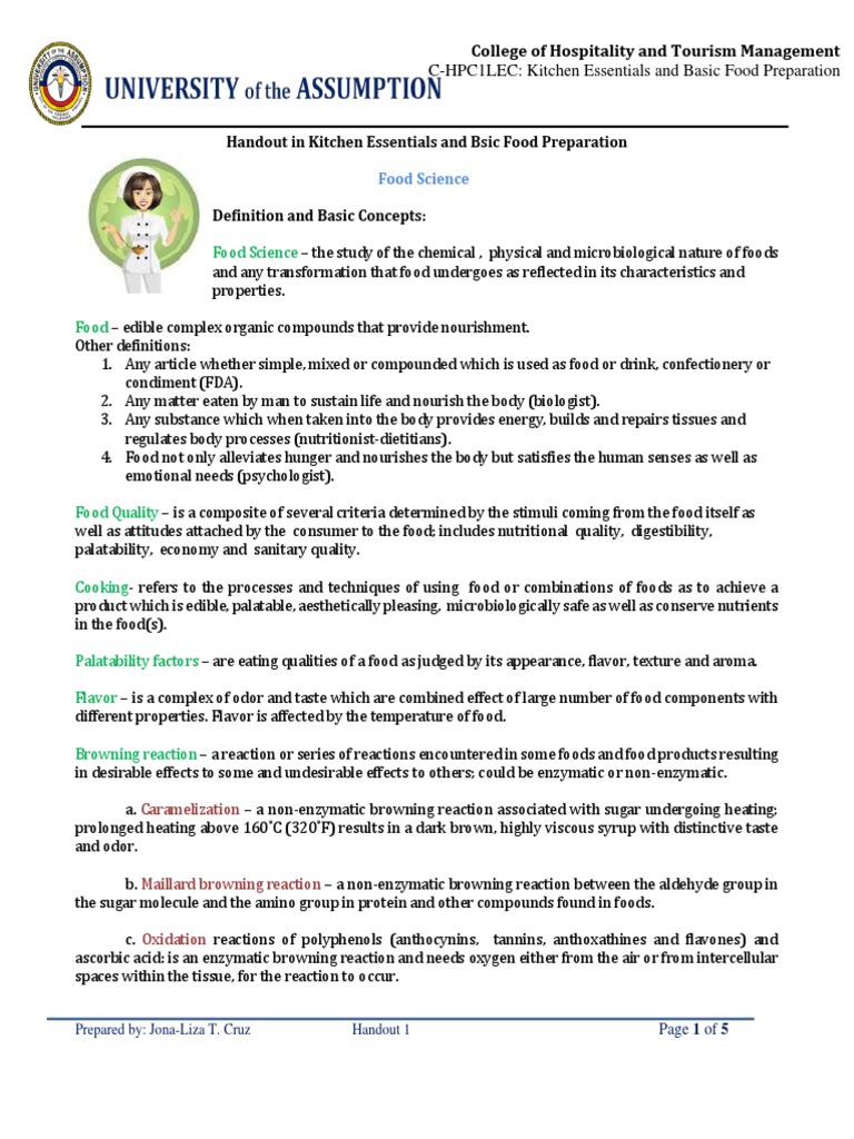 Handout 1 - Kitchen Essentials | PDF | Cooking | Foods