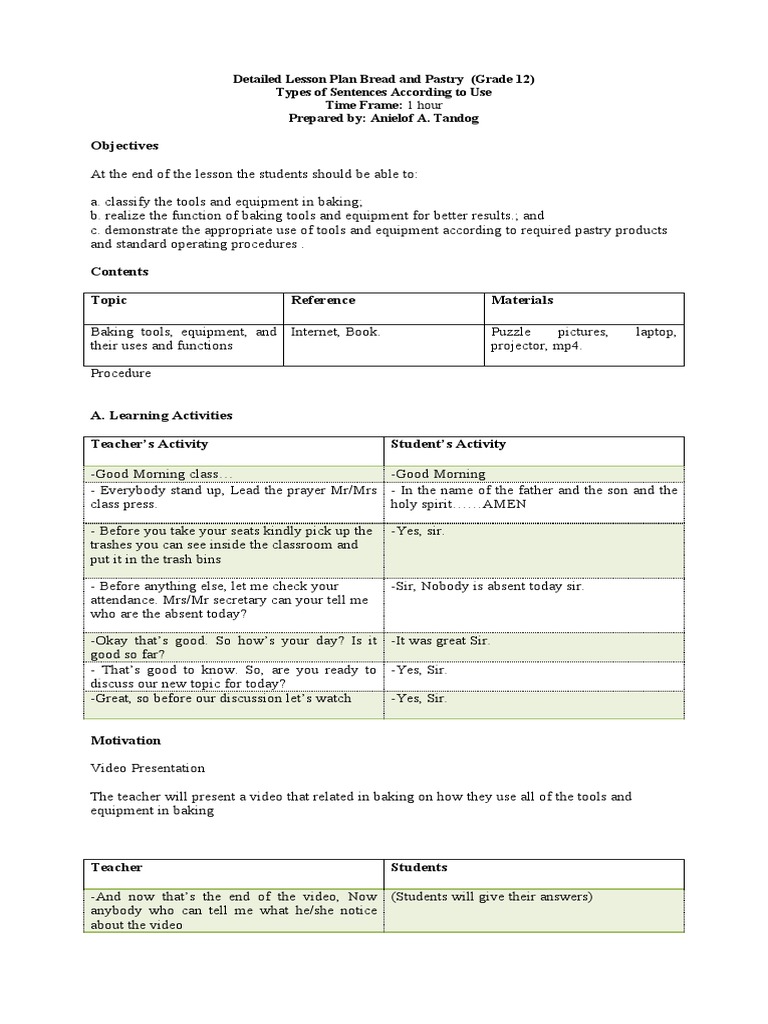 Detailed Lesson Plan Bread and Pastryfcilitating | PDF | Cakes | Baking