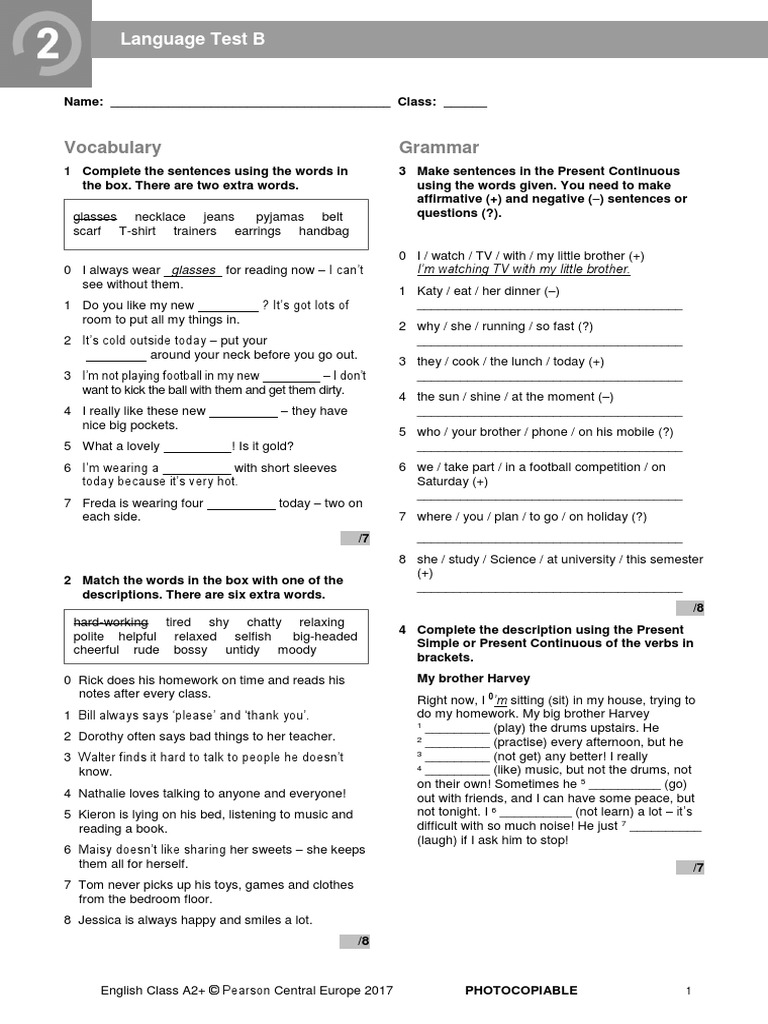 ECA2plus Tests Language Test 2B | PDF
