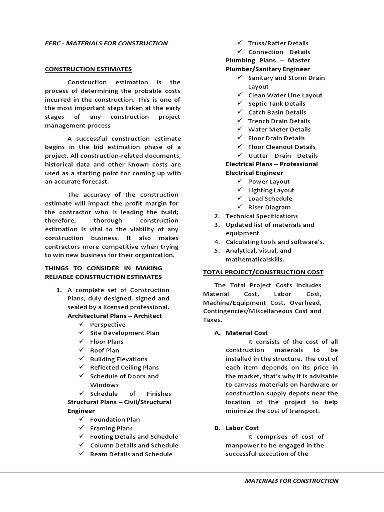 Materials For Construction (Eerc) | PDF | Concrete | Cement