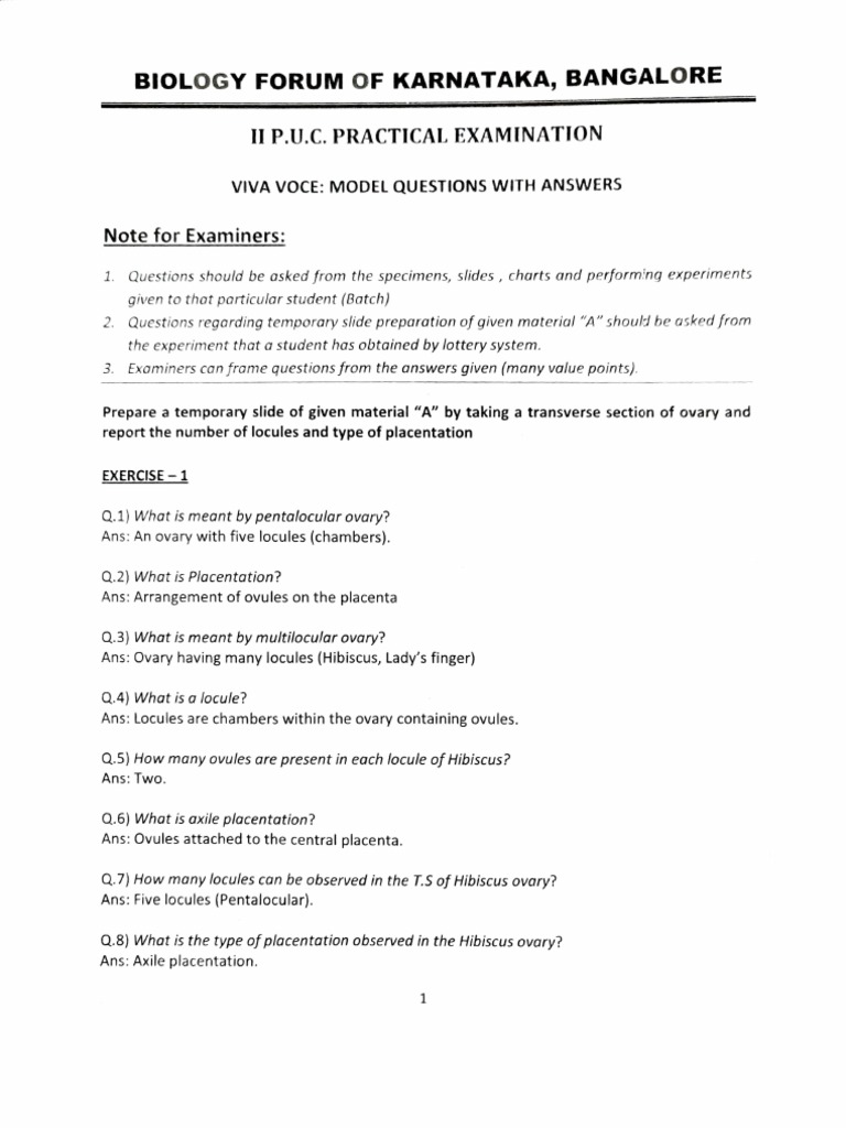 2nd PU Practical Viva Questions | PDF | Mitosis | Meiosis
