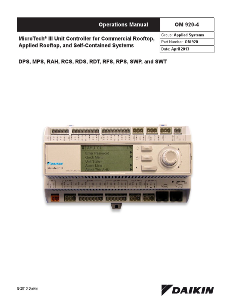 OM 920-4 MicroTech III Unit Controller-AAH | PDF | Menu (Computing)