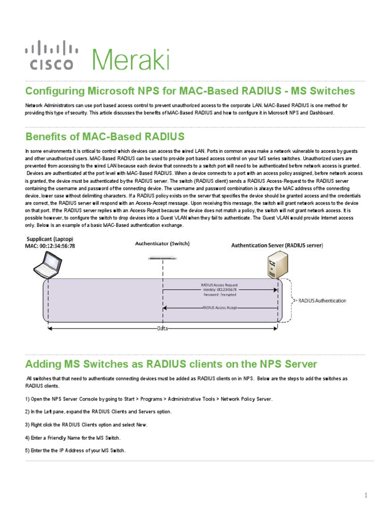 Configuring Microsoft NPS For MAC-Based RADIUS - MS Switches | PDF | Radius | Computer Network