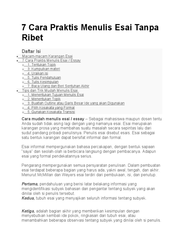 7 Cara Praktis Menulis Esai Tanpa Ribet Pdf