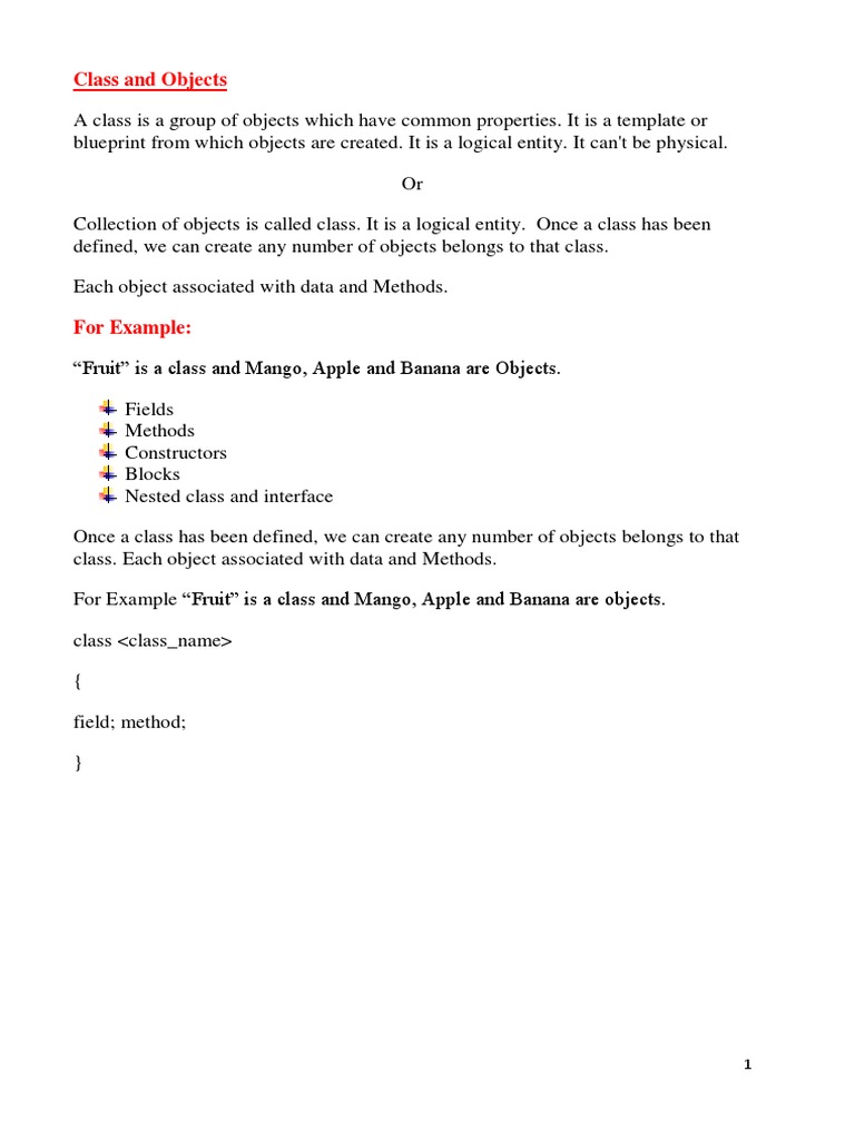 Chapter 5 Class Objects Methods Constrctors And Inheritances Download Free Pdf Method