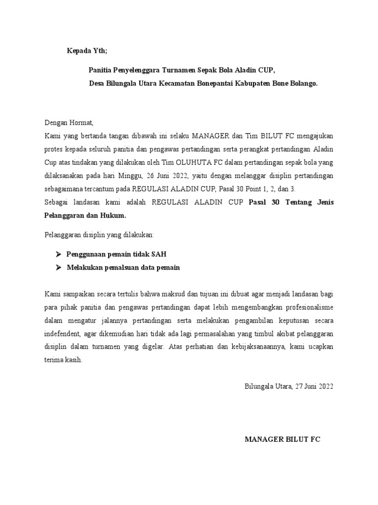 Surat Protes Tim | PDF