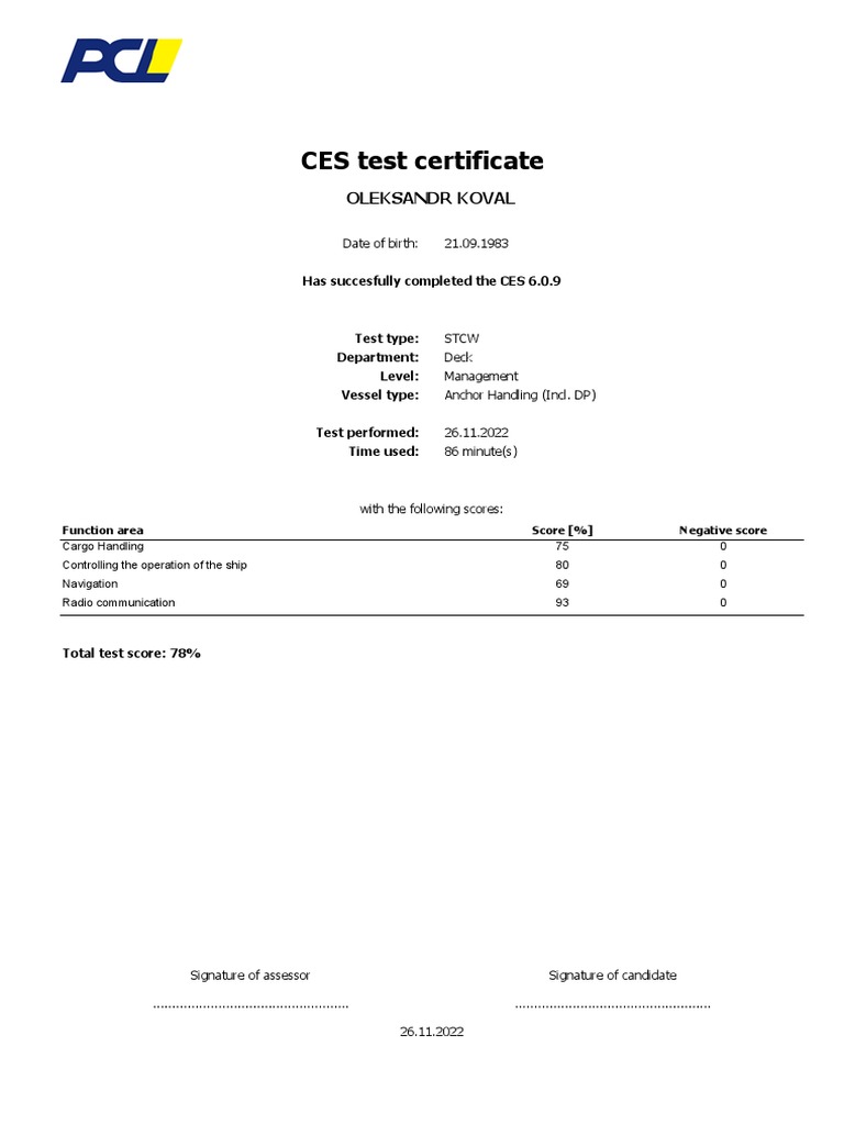 CES Test Certificate | PDF