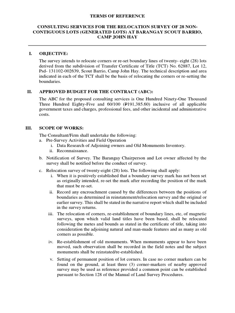Term of Reference For The Relocation Survey of Generated Lots of Scout ...