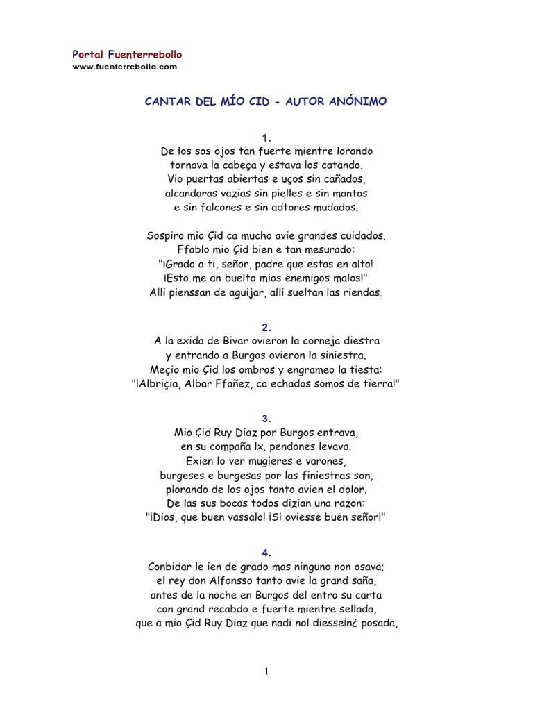 El Destierro del Cid | PDF | Poemas | Poemas narrativos