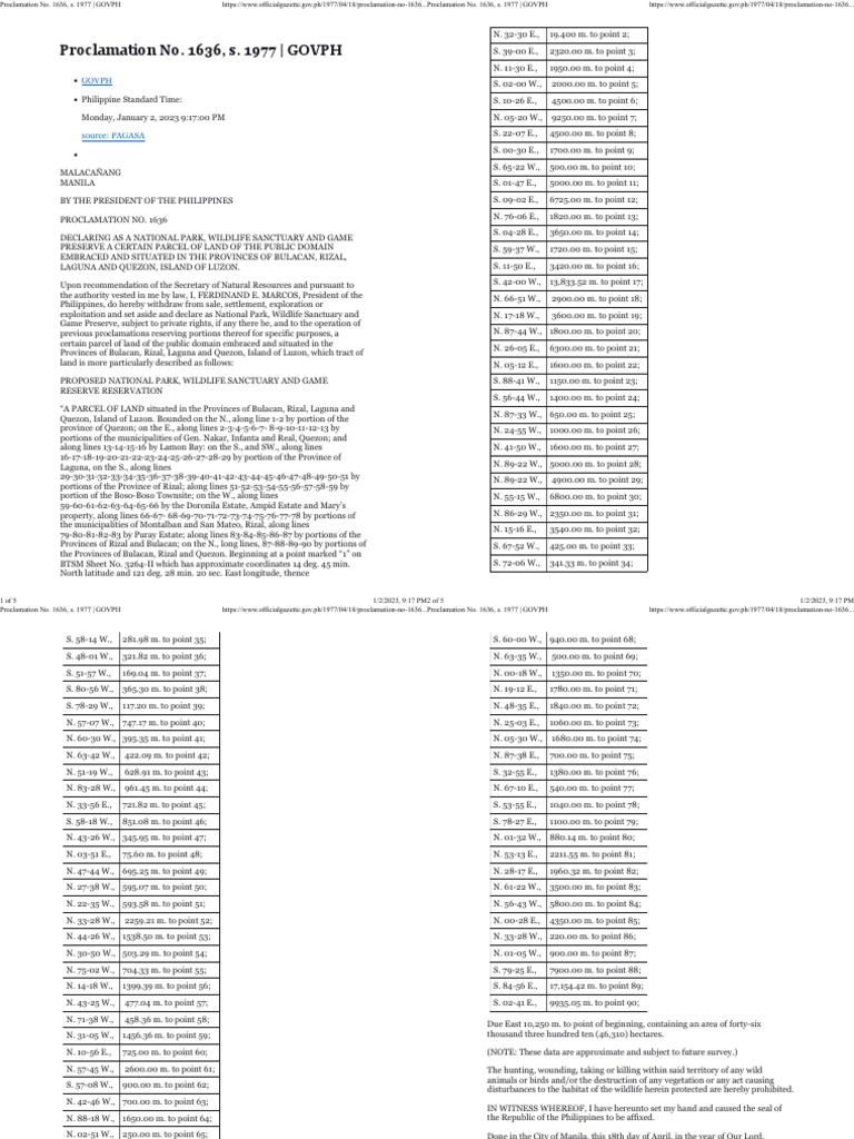 Proclamation No. 1636, S. 1977 Official Gazette of The Republic of The ...