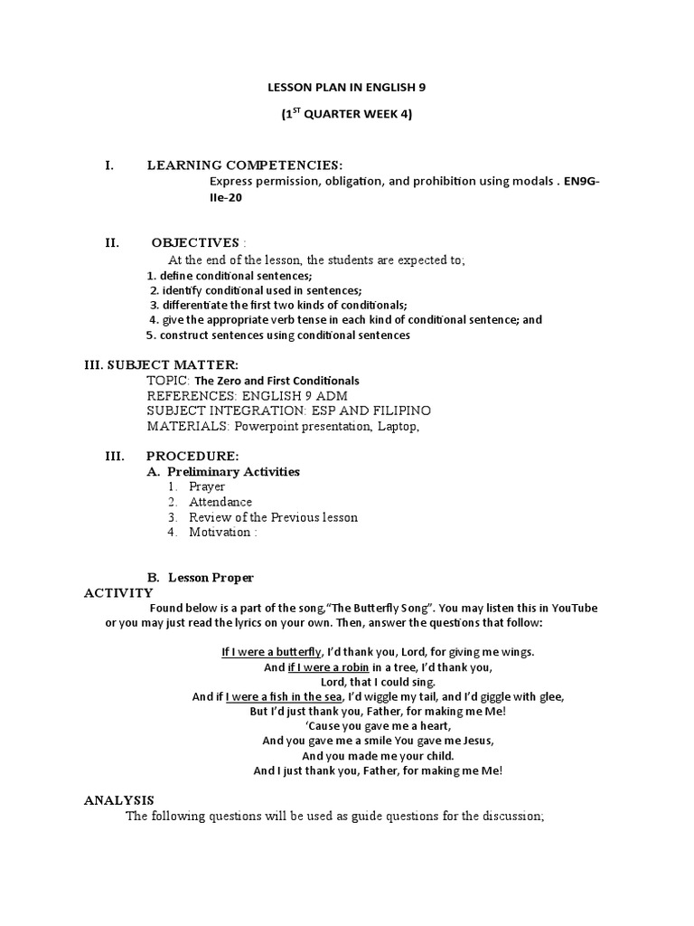 Lesson Plan in English 9 q1 w4 | PDF | Clause | Human Communication
