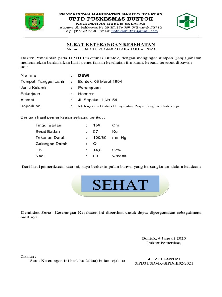Surat Keterangan Kesehatan 2023 | PDF