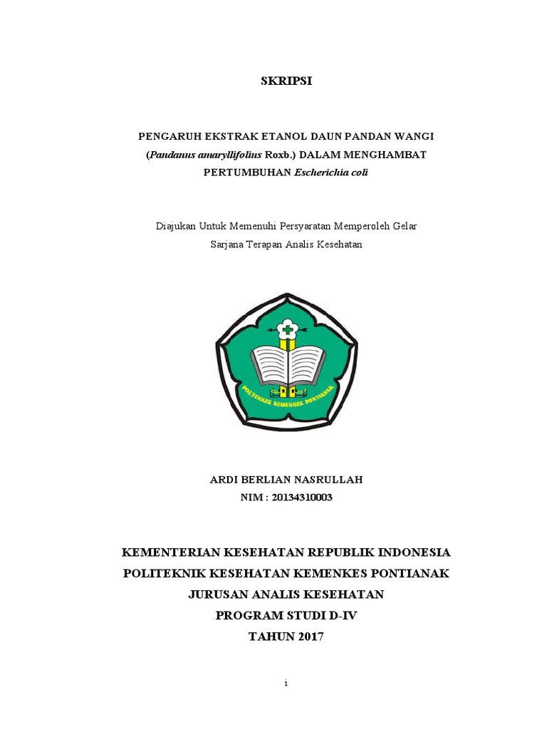 Skripsi Cover Dalam PENGARUH EKSTRAK ETANOL DAUN PANDAN WANGI (Pandanus Amaryllifolius Roxb ...