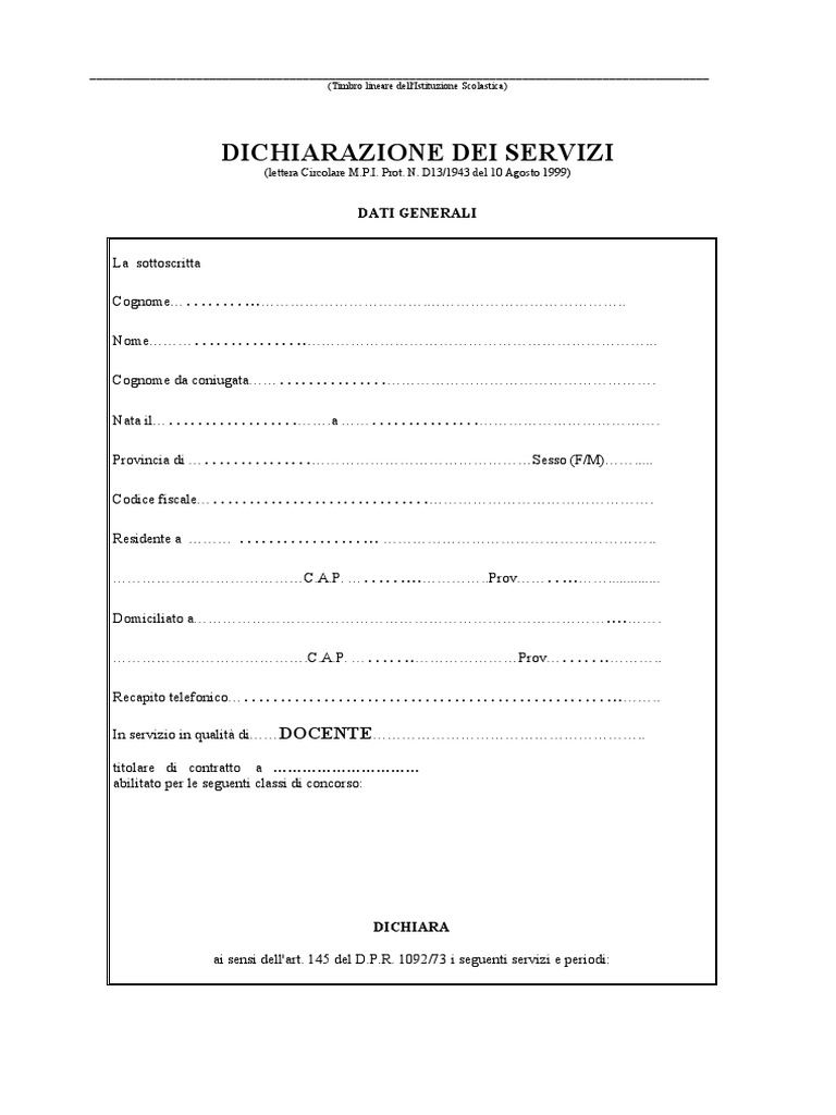 Modello Dichiarazione Dei Servizi | PDF