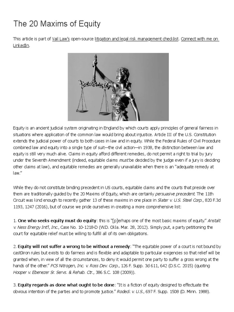 The 20 Maxims of Equity | PDF | Equity (Law) | Trust Law