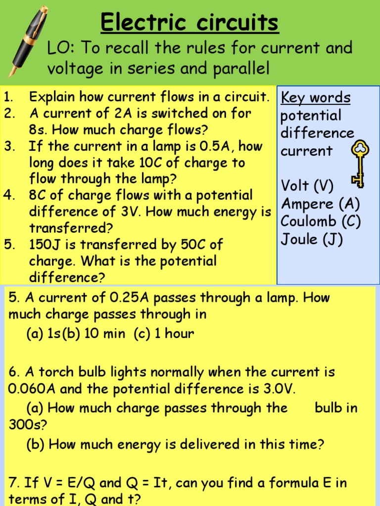 Electric Circuits RulesThe title summarizes the main topic of recalling the rules for current ...