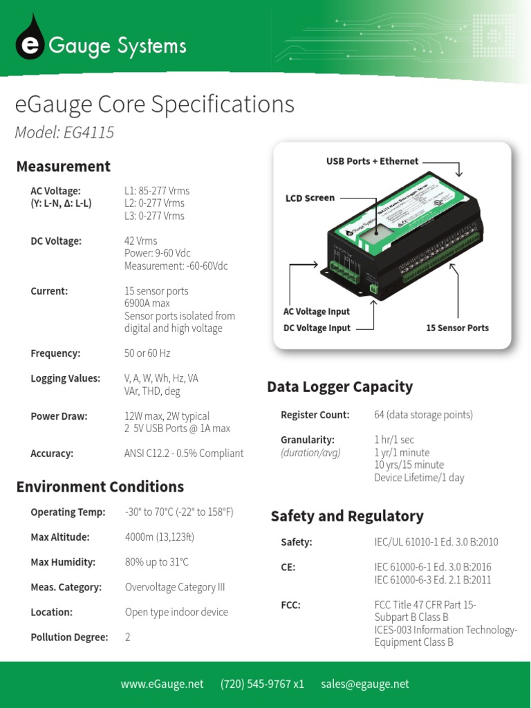 eGauge Power Monitoring Specs | PDF | Usb | Electronics