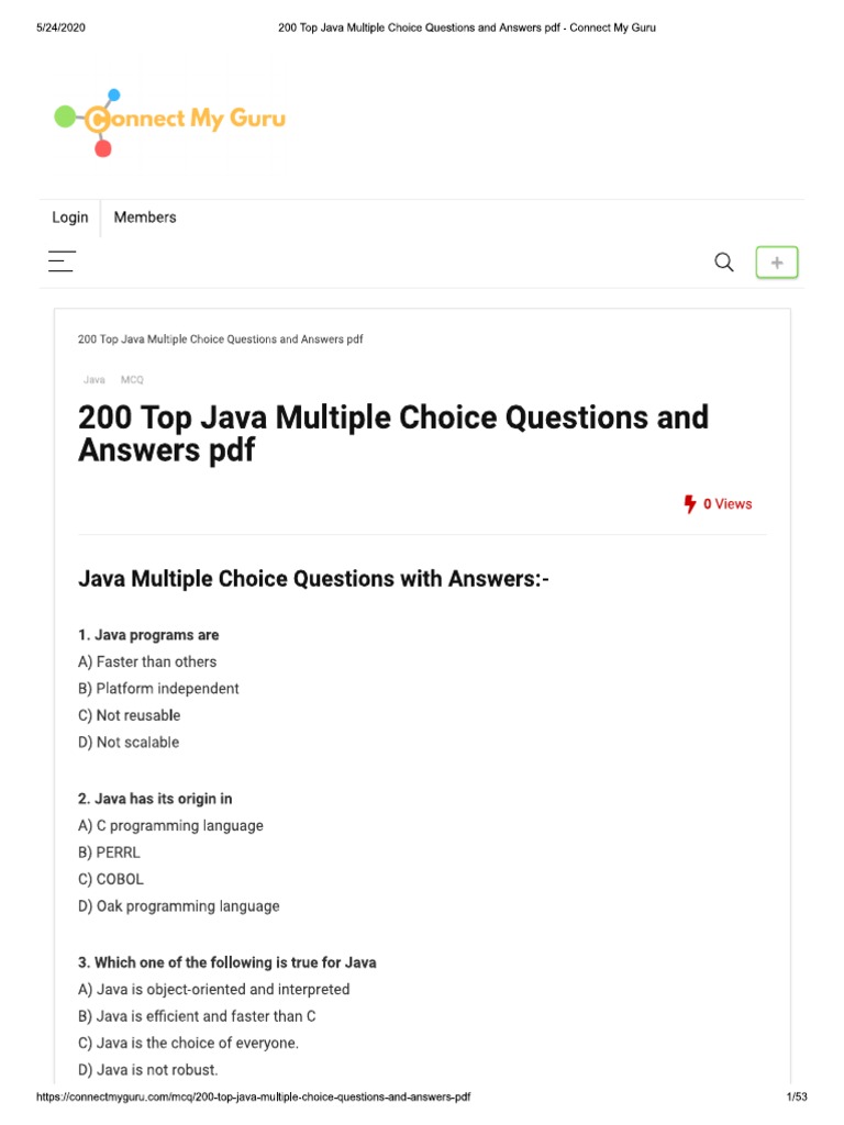 200 Top Java Multiple Choice Questions and Answers PDF - Connect My ...