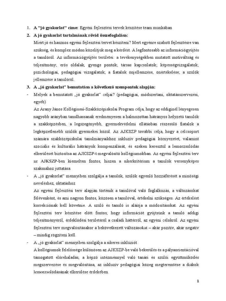 Egyeni Fejlesztesi Tervek Keszitese Teammunkaban | PDF