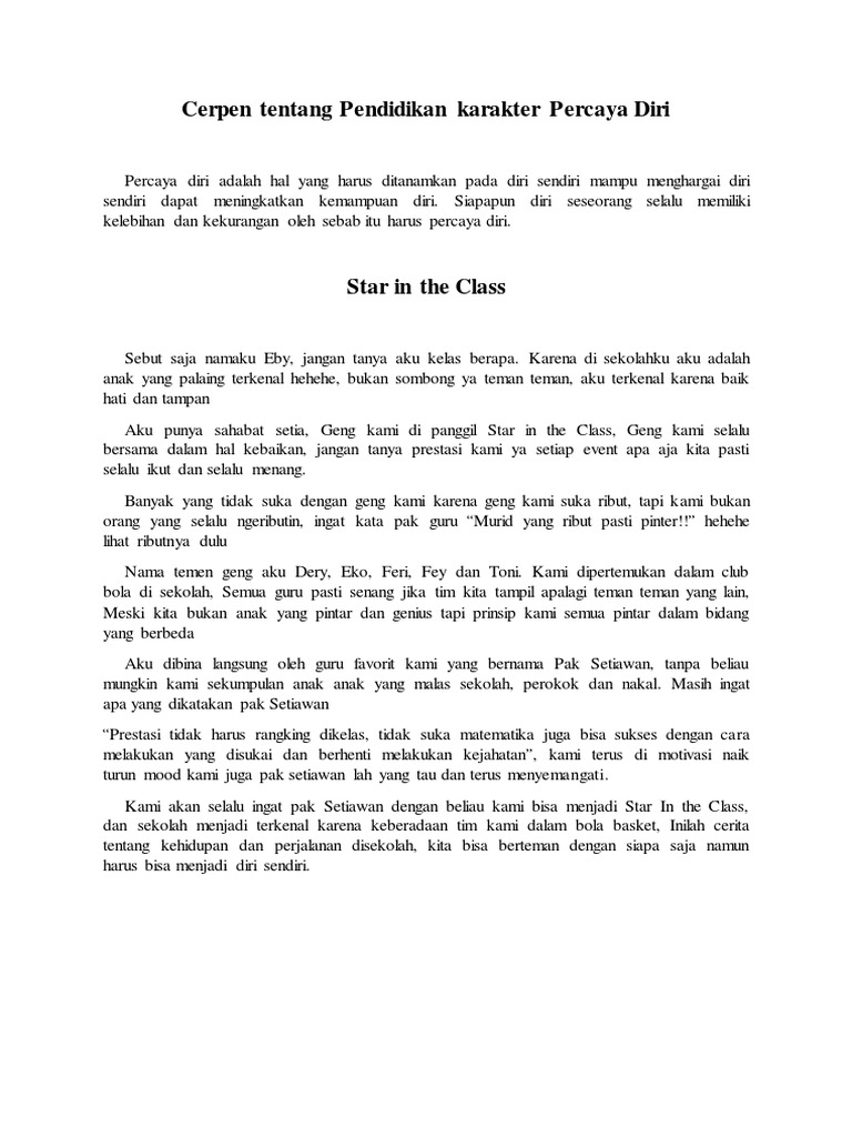 Cerpen Tentang Pendidikan Karakter Percaya Diri | PDF
