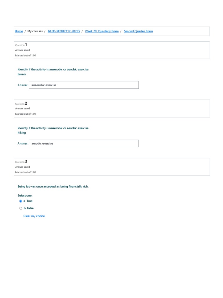 PEDH2112 Physical Education & Health G11B Second Quarter Exam 50 | PDF | Aerobic Exercise ...