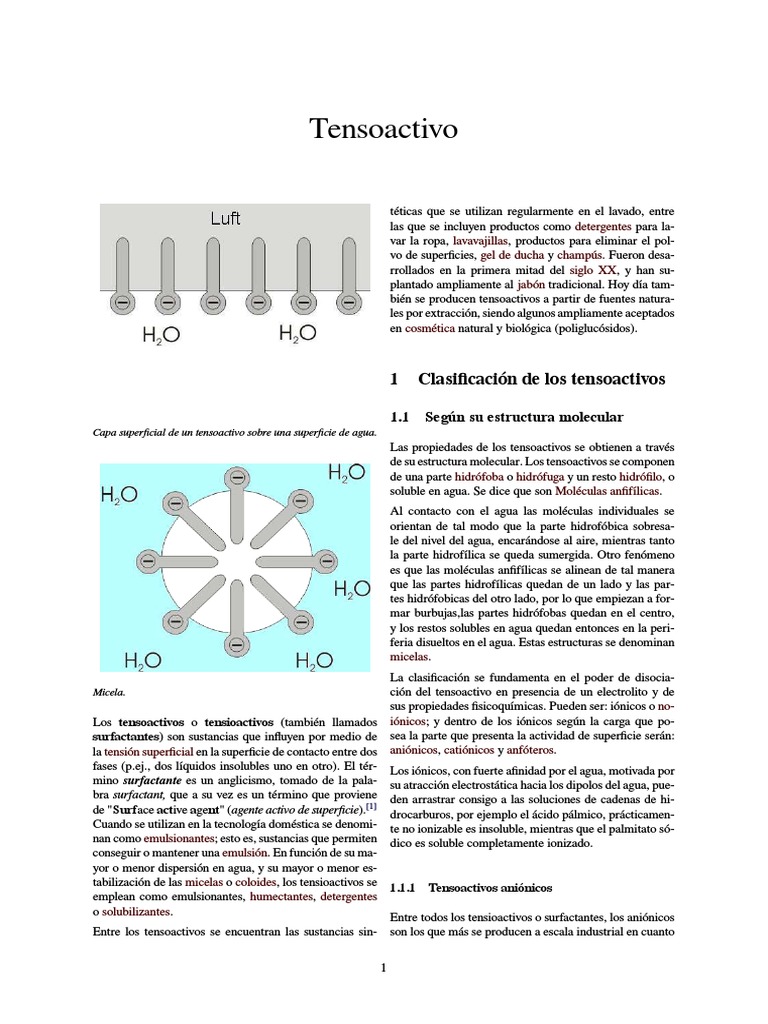 Clasificación y propiedades de tensoactivos | PDF | Tensioactivo ...