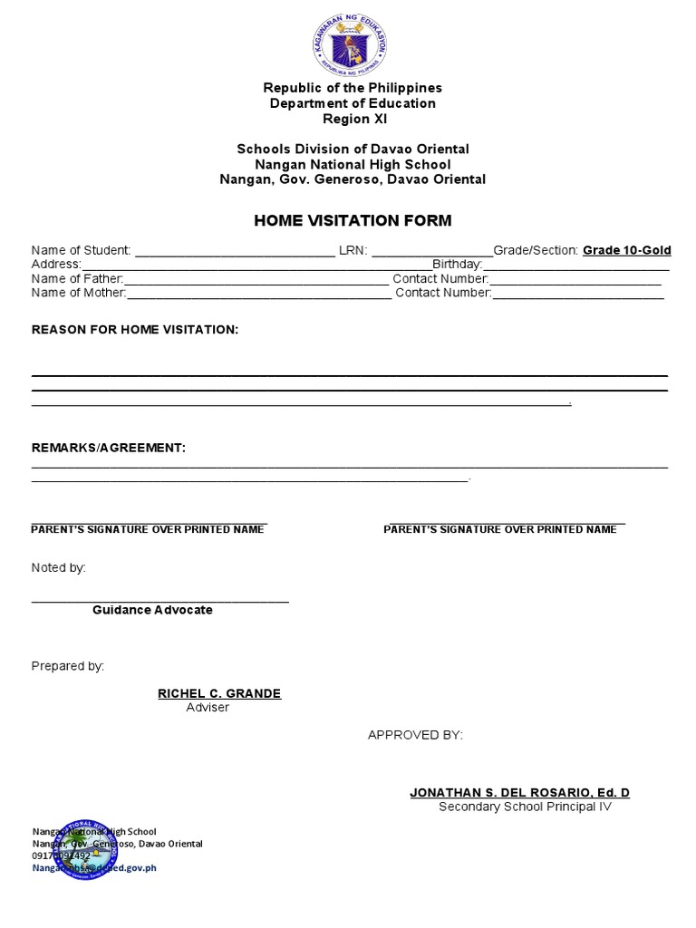 Home Vistation Form Orig | PDF