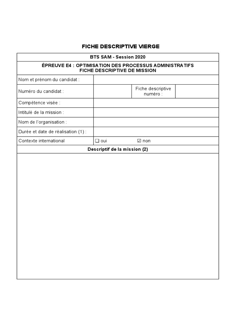 Fiche descriptive E4 BTS SAM vierge | PDF
