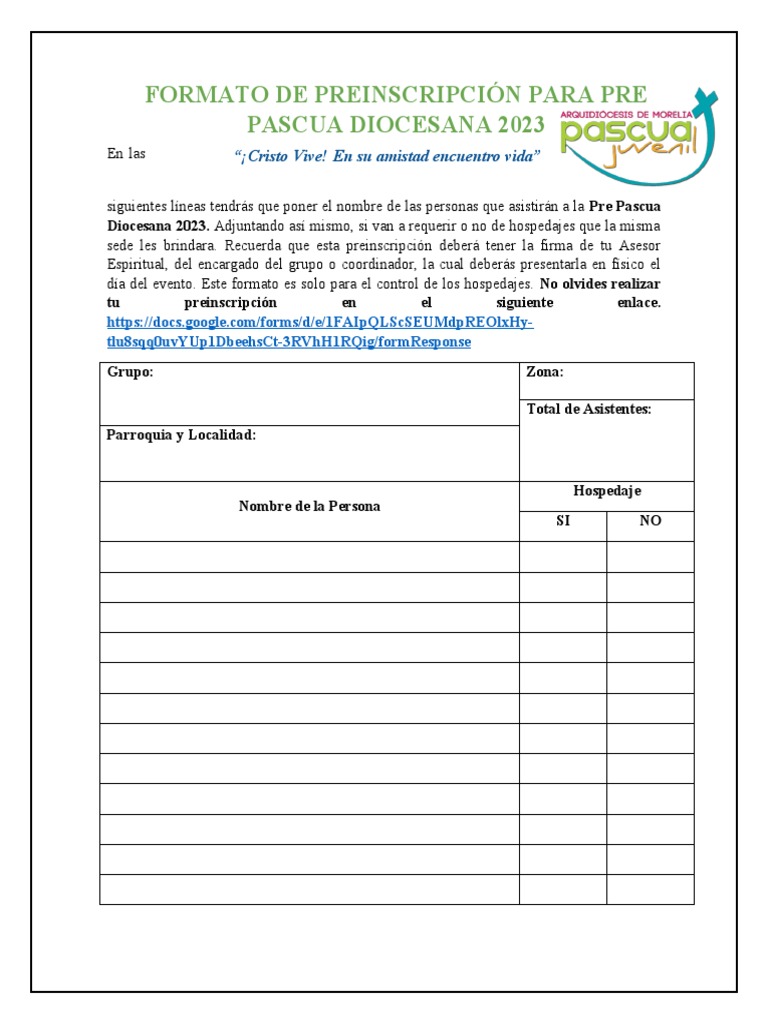 Formato de Preinscripcion | PDF