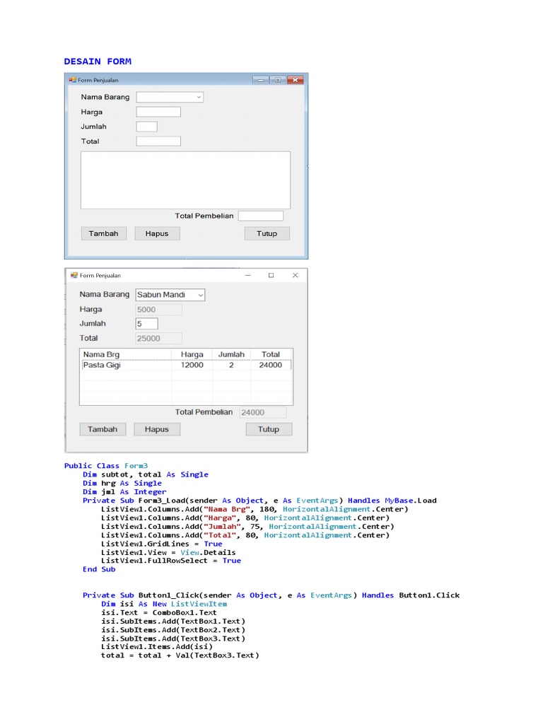 Form Penjualan Menggunakan Listview Pdf Computer Programming Software Engineering 2224