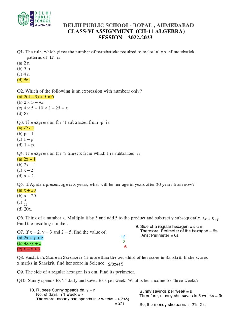 Algebra - Assignment | PDF | Elementary Geometry | Mathematical Objects