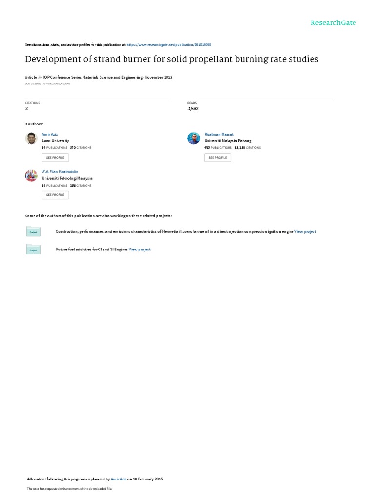 Development of Strand Burner For Solid Propellant Burning Rate Studies | PDF | Rocket Propellant ...