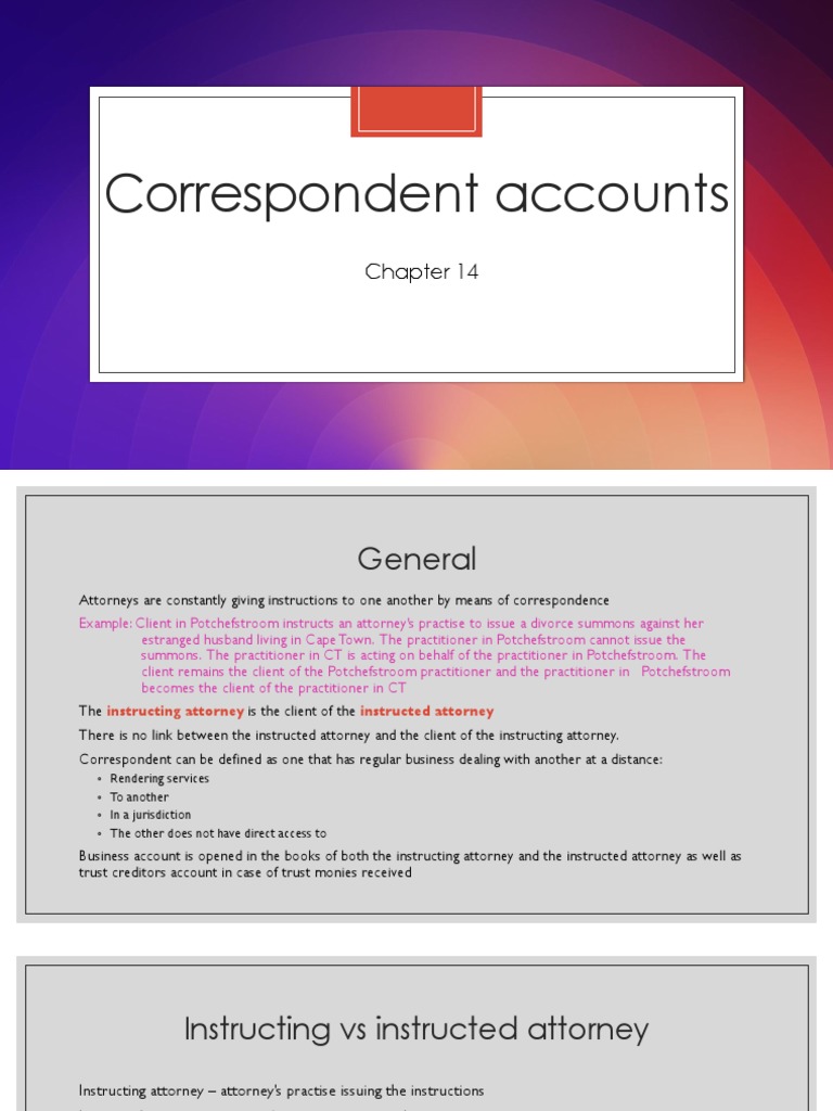 LU 4 Correspondent Accounts | PDF | Lawyer | Payments