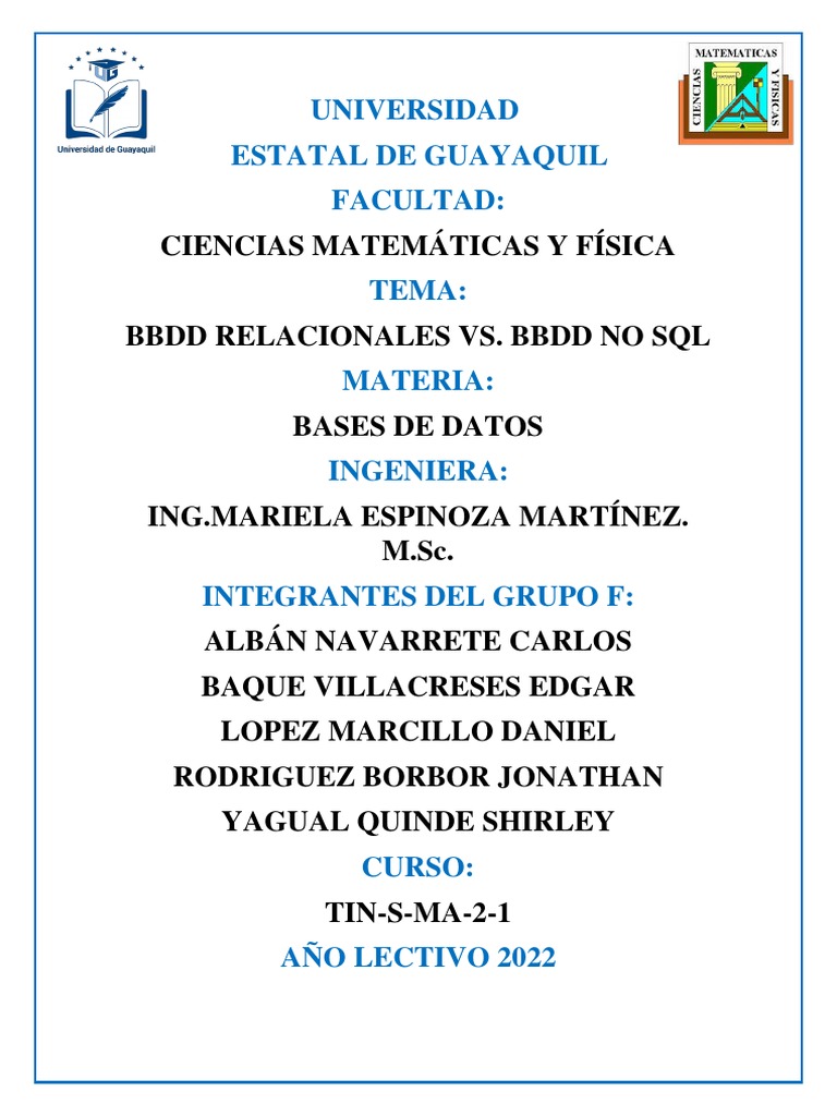 BBDD Relacionales vs. BBDD No SQL Grupo F | PDF | Bases de datos | No Sql