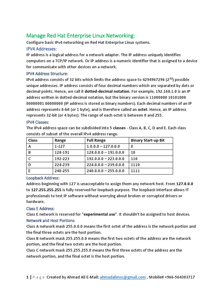 14.1 Manage Red Hat Enterprise Linux Networking | PDF | Ip Address ...