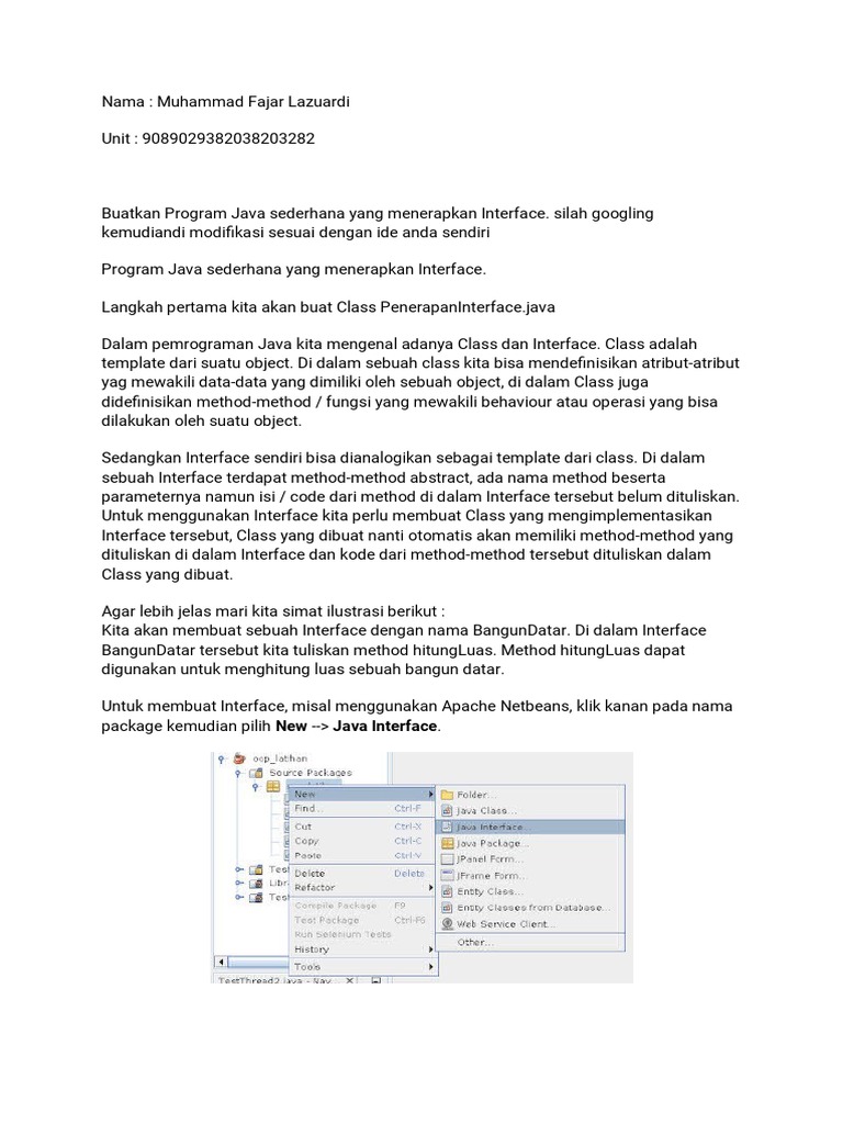 Nama: Muhhamad Fajar Lazuardi - PenerapanInterface Java | PDF | Komputer