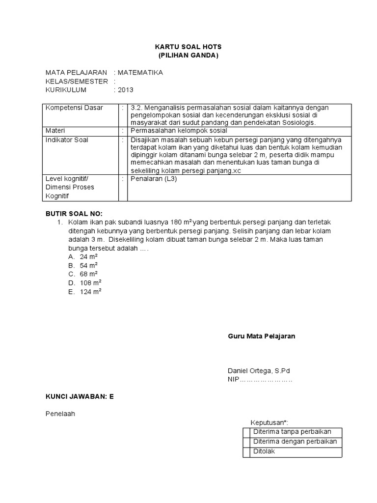 Kartu Soal Hots Matematika | PDF