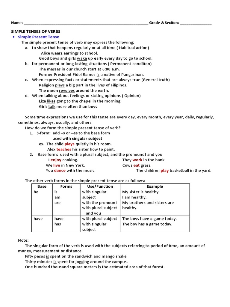 Verb Tenses: A Guide to the Simple Present, Past and Future Tenses | PDF | Grammatical Tense | Verb