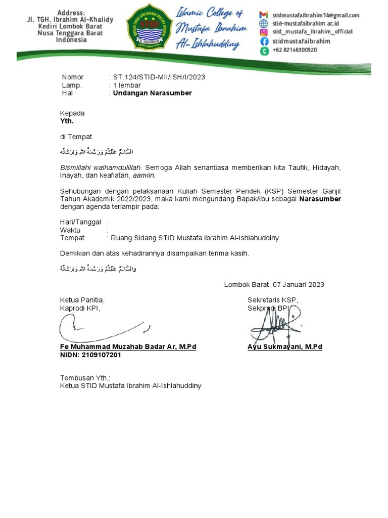 Surat Undangan Narasumber KSP Ganjil | PDF