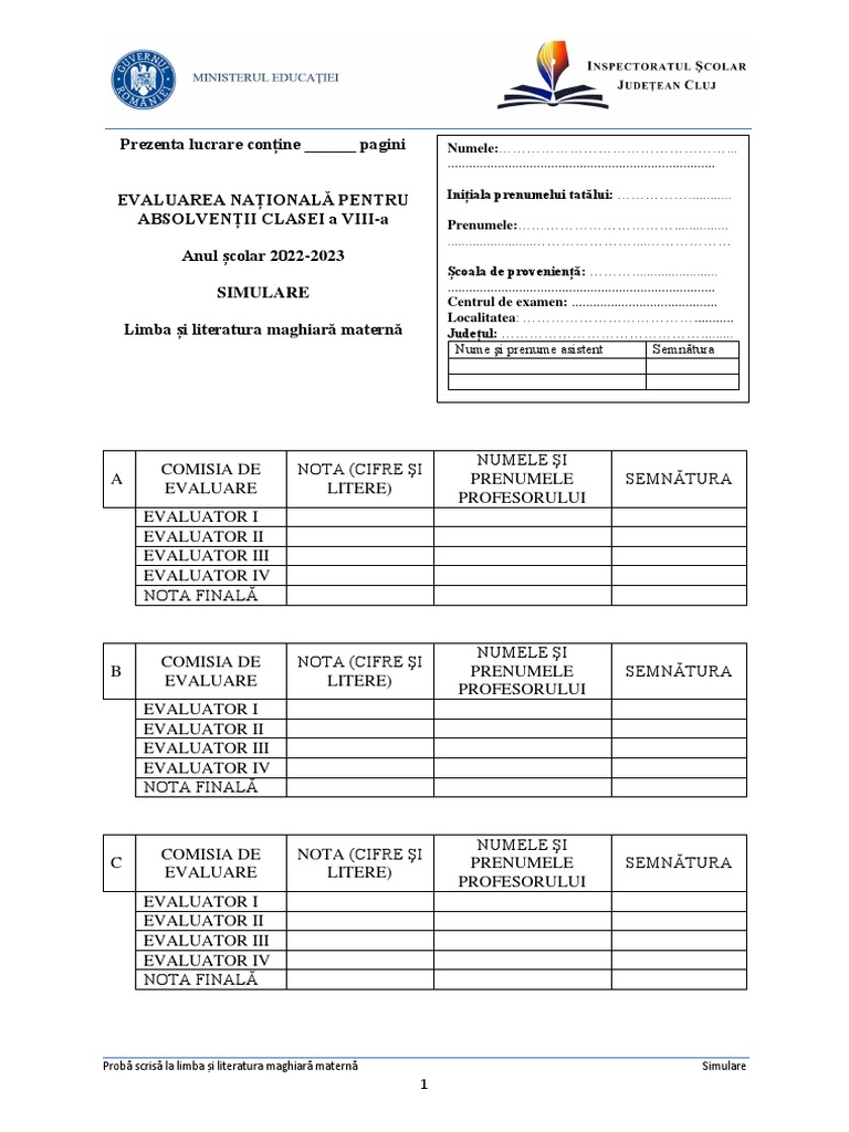 EN VIII Maghiara Materna 2023 | PDF