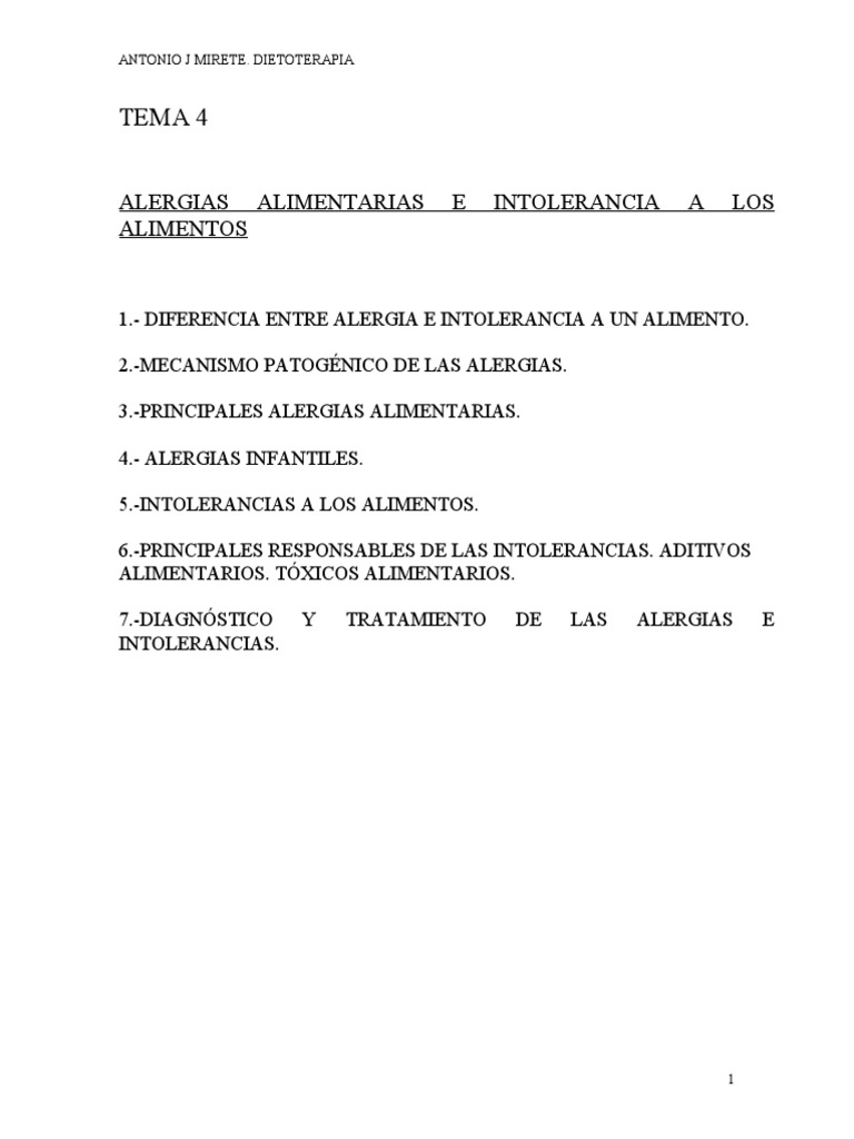 TEMA 4 Alerg e Intol. Aliment | PDF | Bienestar | Ciencia y matemática