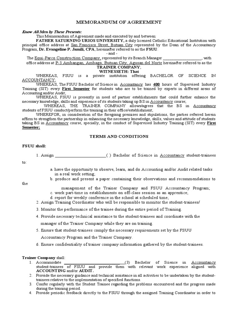 Memorandum of Agreement | PDF | Government | Justice